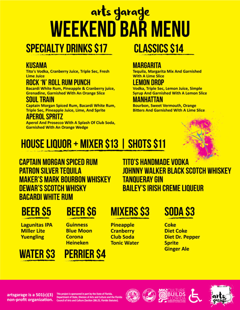 Bar Menu – Arts Garage