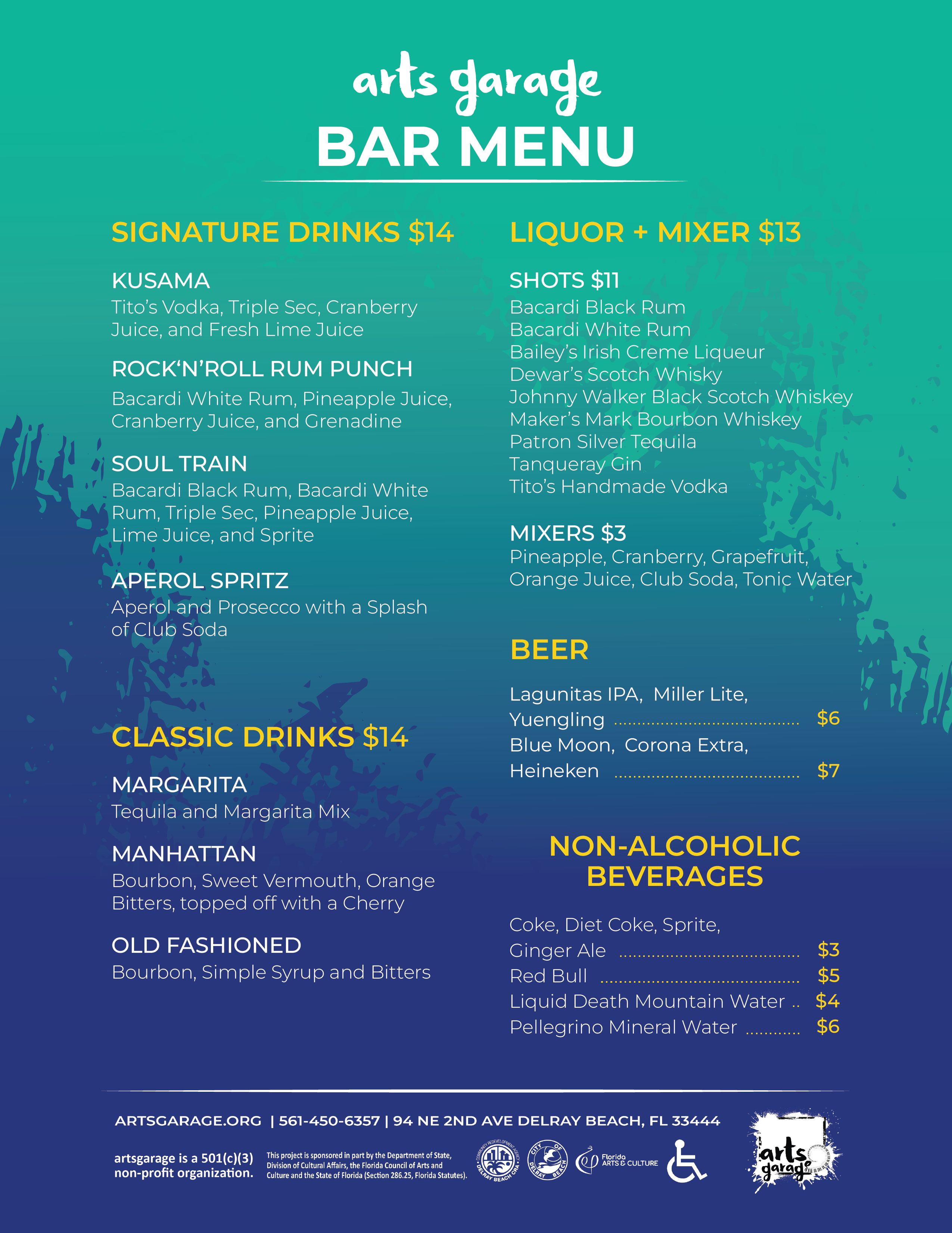 Bar Menu - Arts Garage